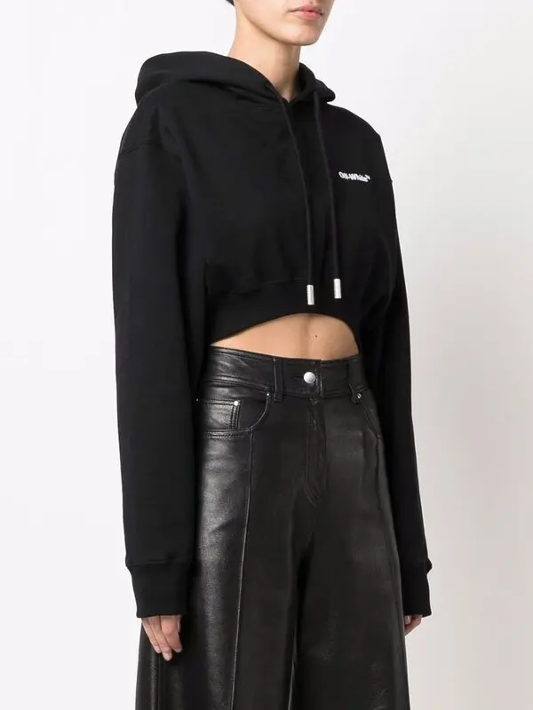 Off-White Helvetica Logo Cropped Hoodie