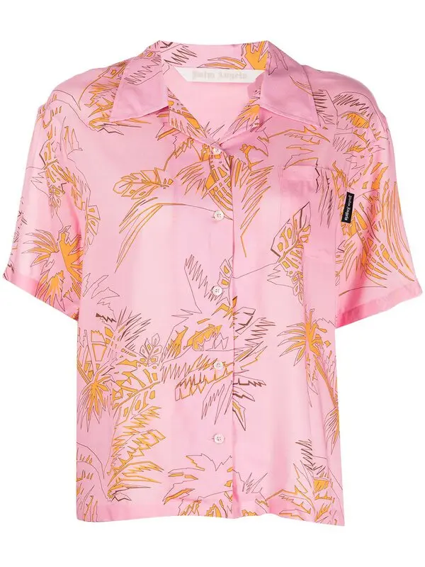 Palm Angels Leaf-print Short-sleeve Shirt
