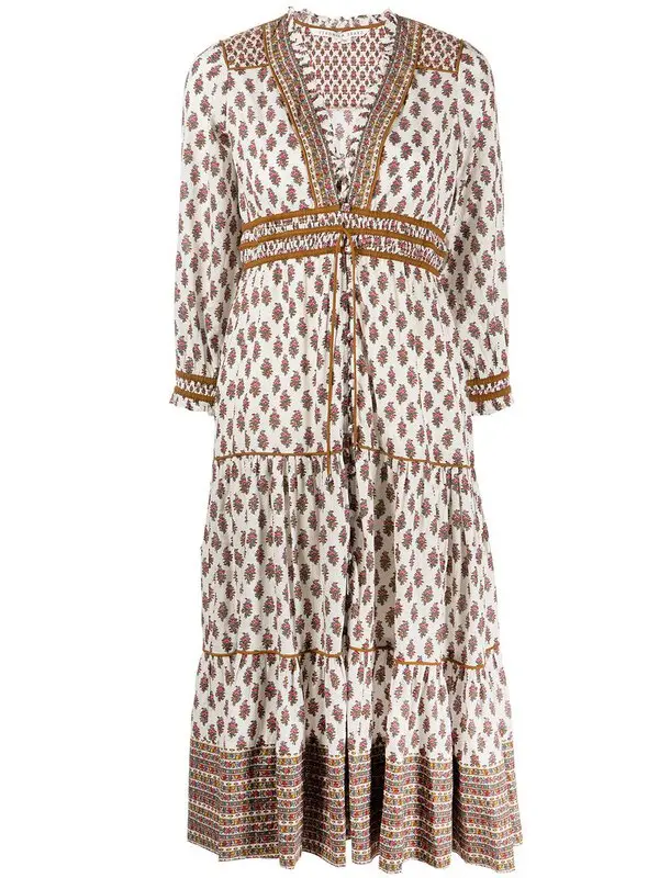 Veronica Beard Alessandra Floral-Print Midi Dress - White | Editorialist