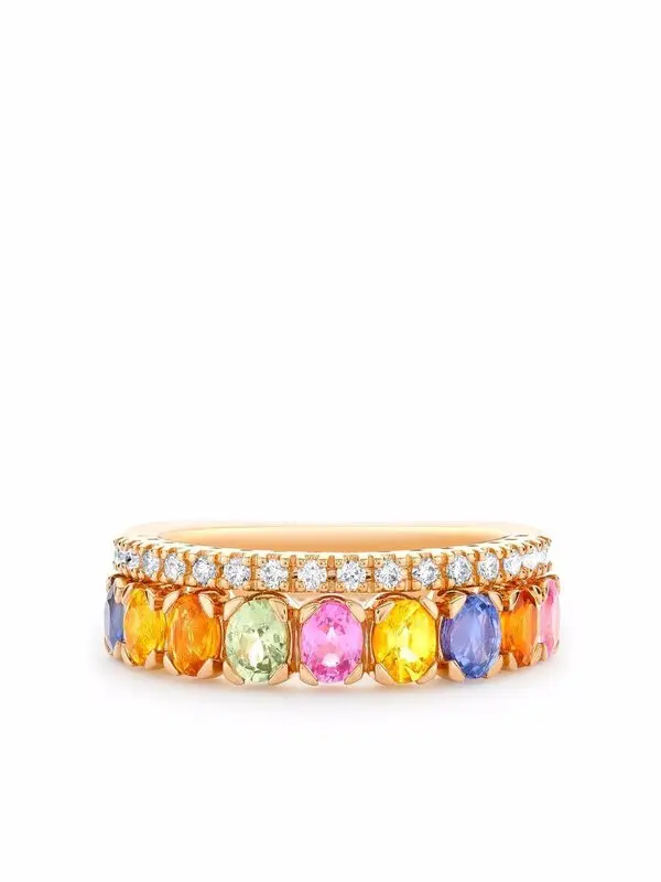 PRAGNELL 18kt Rose Gold Rainbow Sapphire And Diamond Ring - Pink
