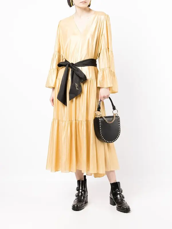 Karl Lagerfeld Metallic Tied-Waist Midi Dress In Gold - 80% Off |  Editorialist