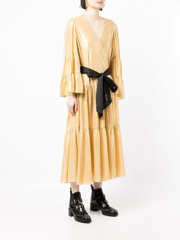 Karl Lagerfeld Metallic Tied-waist Midi Dress