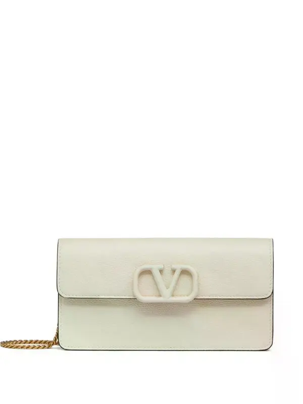 Valentino Garavani Vlogo Signature Grainy Calfskin Wallet With Chain - Neutrals