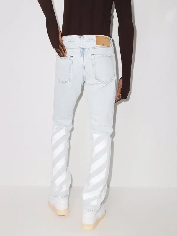 Off-White Diag-stripe Print Slim Fit Jeans - Blue