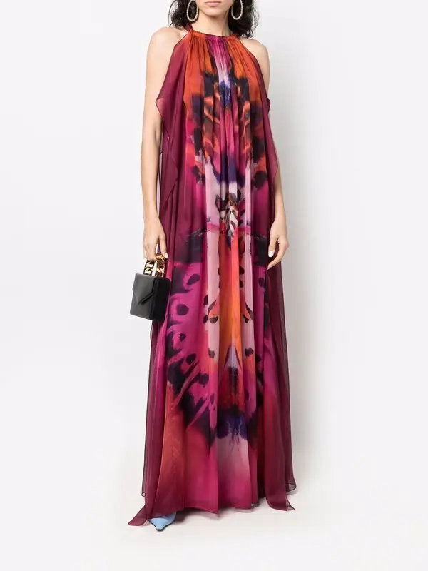 Alberta Ferretti Graphic Print Silk Gown