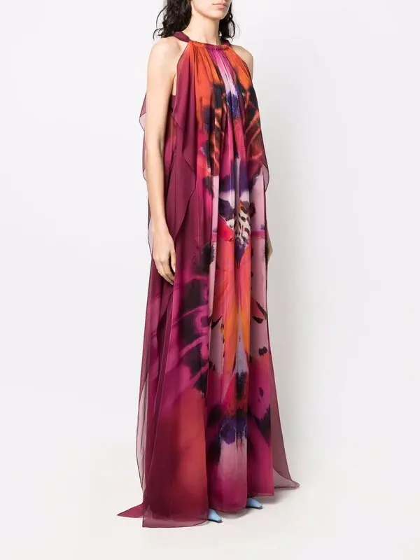 Alberta Ferretti Graphic Print Silk Gown