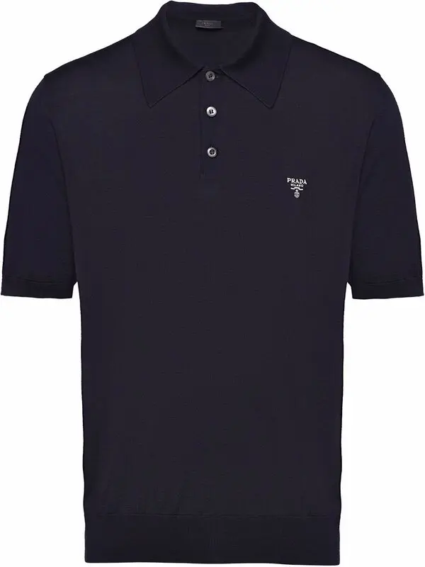 Prada Logo-embroidered Wool Polo Shirt - Blue