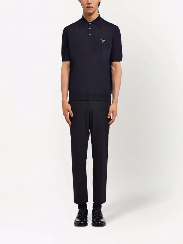 Prada Logo-embroidered Wool Polo Shirt - Blue