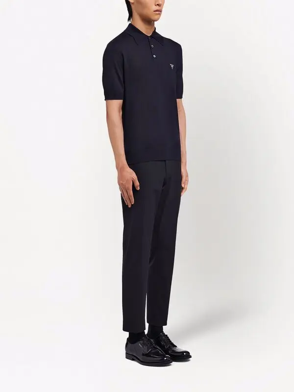 Prada Logo-embroidered Wool Polo Shirt - Blue