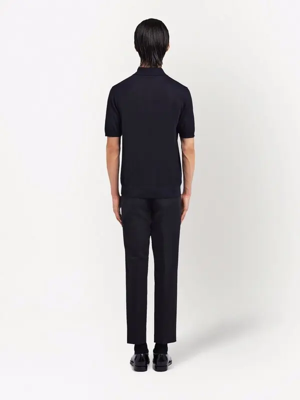 Prada Logo-embroidered Wool Polo Shirt - Blue