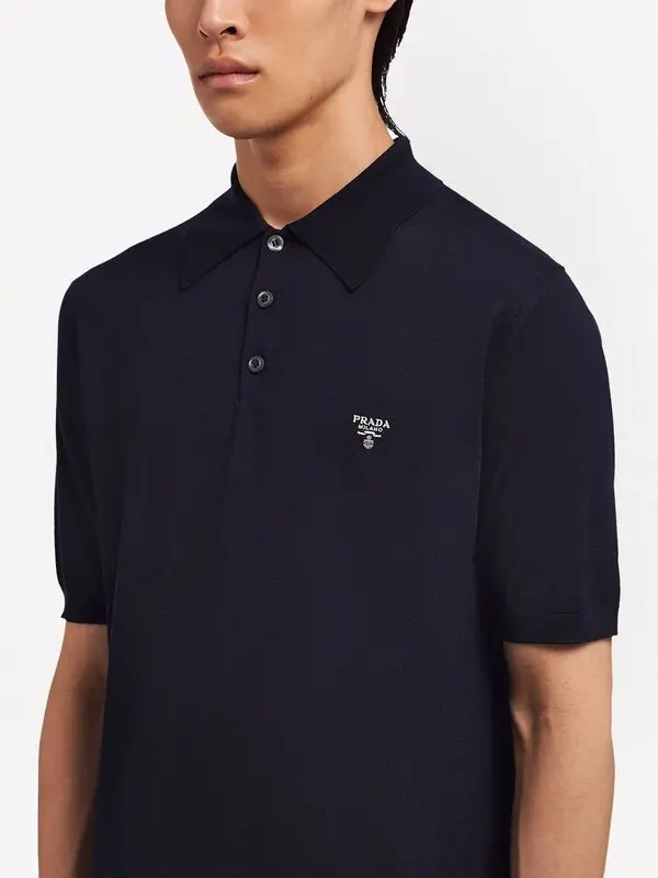Prada Logo-embroidered Wool Polo Shirt - Blue