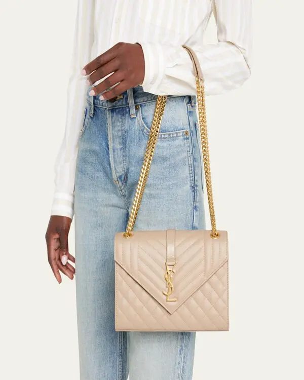 Saint Laurent Envelope Triquilt Shoulder Bag - Dark Beige