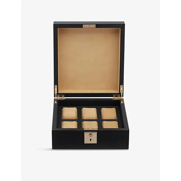 Smythson Panama Lockable Leather Watch Box - Black