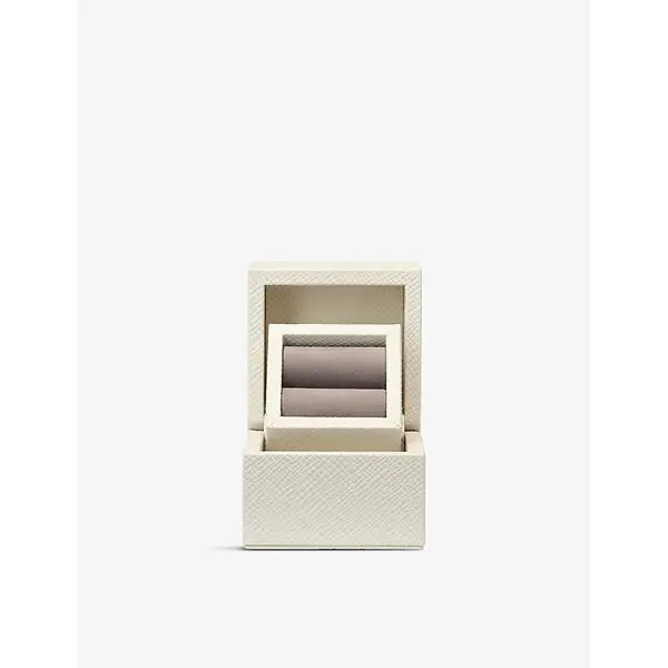 Smythson Panama Crossgrain Leather Ring Box - Chalk
