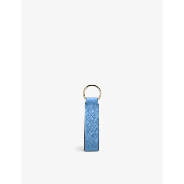 Smythson Panama Grained Leather Keyring - Nile Blue