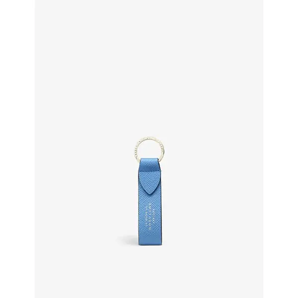 Smythson Panama Grained Leather Keyring - Nile Blue