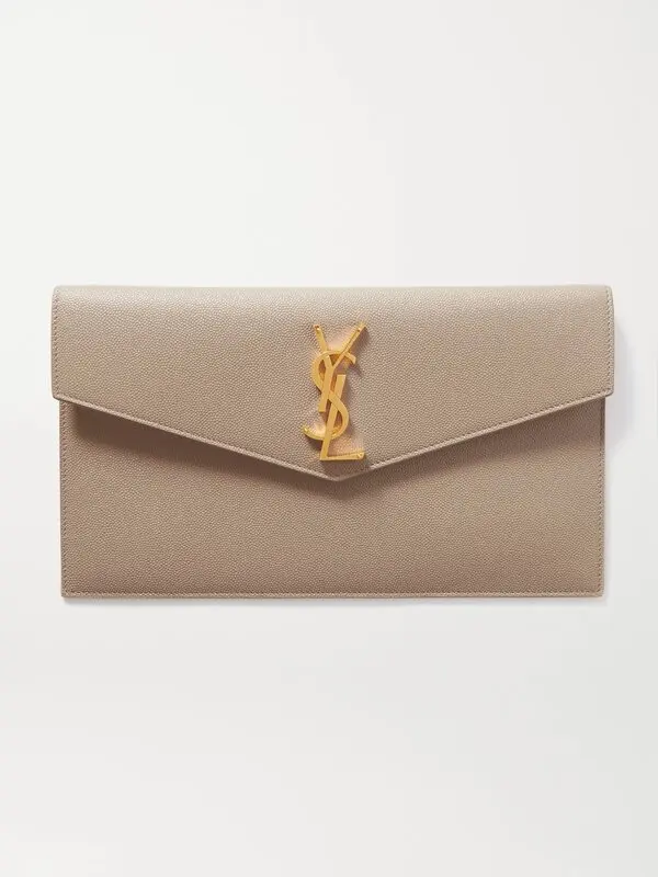 Saint Laurent Uptown Textured-leather Pouch - Beige
