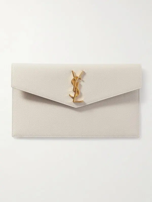 Saint Laurent Uptown Textured-leather Pouch - Beige