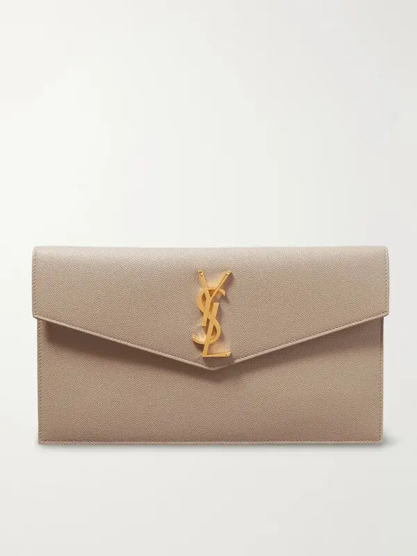 Saint Laurent Uptown Textured-leather Pouch - Beige