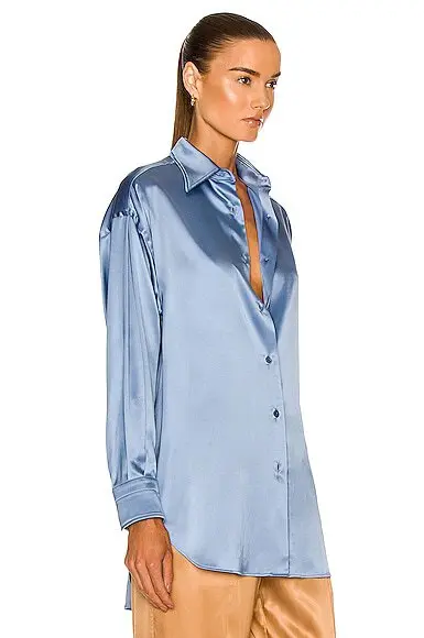 TOM FORD Silk Satin Relaxed Shirt - Light Avio