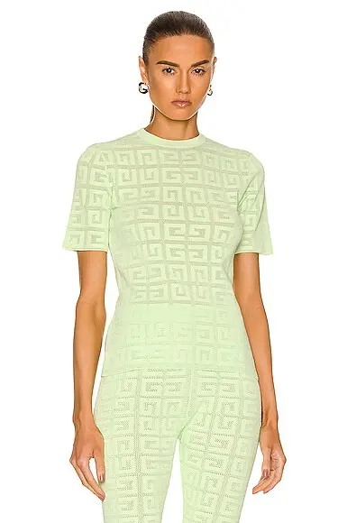 Givenchy 4g Lace Crewneck Short Sleeve Sweater In Green