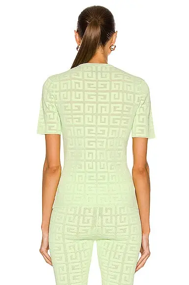Givenchy 4g Lace Crewneck Short Sleeve Sweater In Green