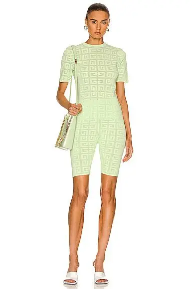 Givenchy 4g Lace Crewneck Short Sleeve Sweater In Green