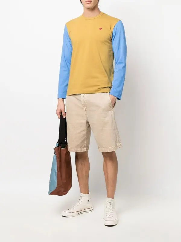 Play Comme Des Garcon Logo-embroidered Colour-block T-shirt - Green