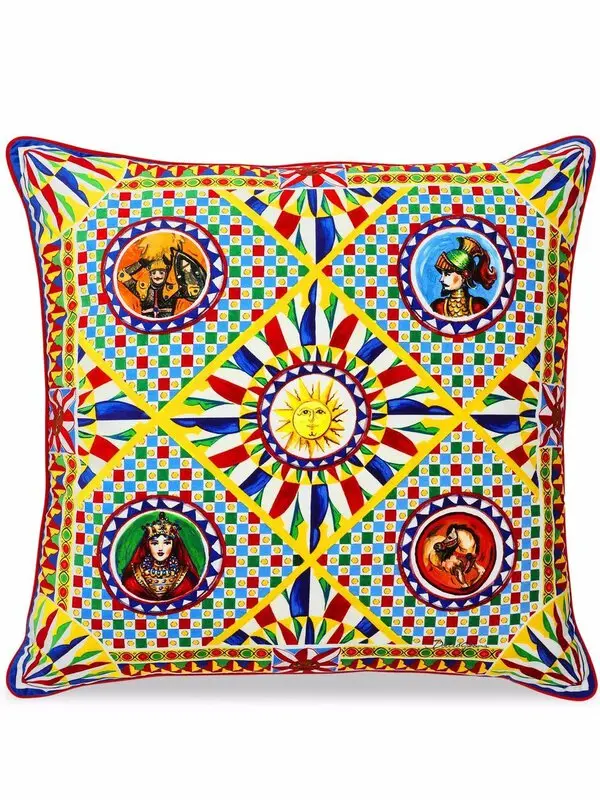 Dolce & Gabbana Large Carretto-print Velvet Cushion - Yellow