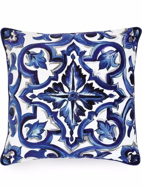 Dolce & Gabbana Mediterraneo Velvet-trim Cushion - Blue