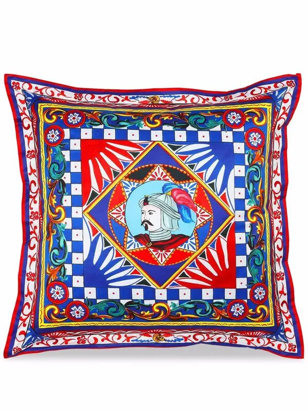 Dolce & Gabbana Large Carretto-print Duchesse Cotton Cushion - Blue