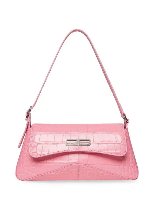 Balenciaga Xx Flap Crocodile Embossed Leather Shoulder Bag - Pink