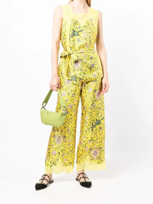 Shiatzy Chen Sleeveless Floral Print Silk Top - Yellow
