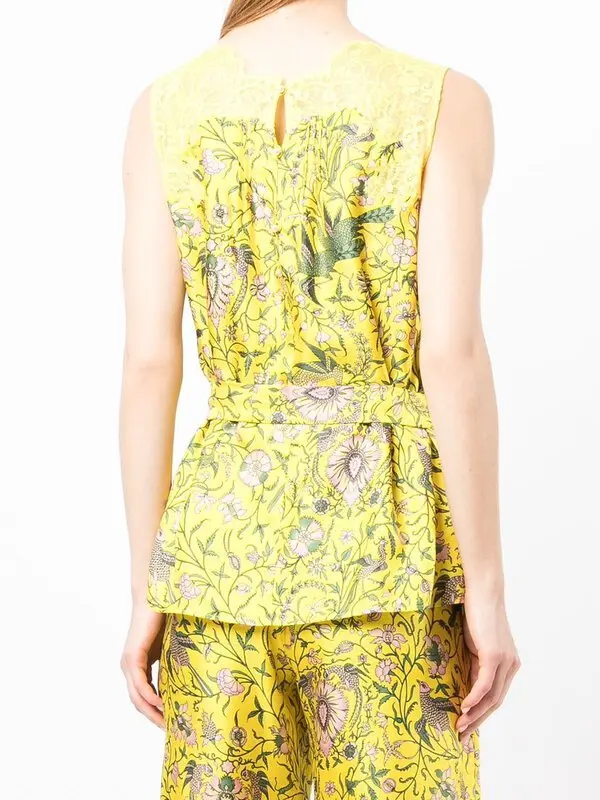 Shiatzy Chen Sleeveless Floral Print Silk Top - Yellow