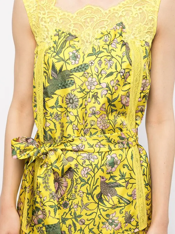 Shiatzy Chen Sleeveless Floral Print Silk Top - Yellow