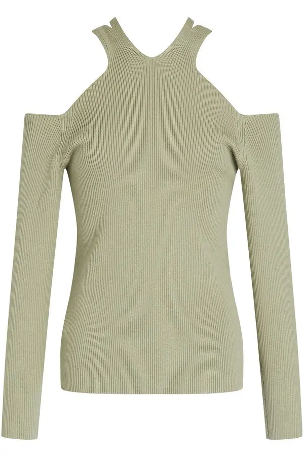 DION LEE Cutout Ribbed Wool-blend Top Size