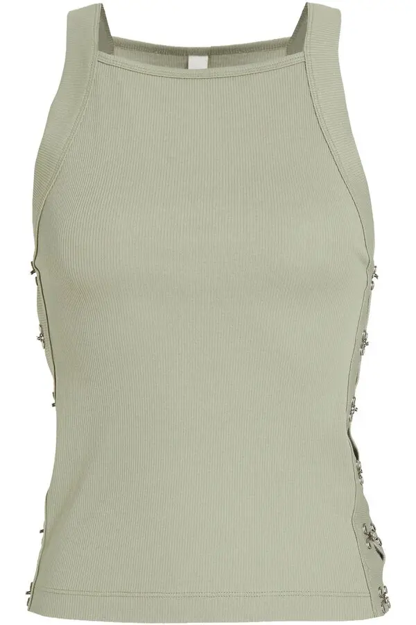DION LEE Embellished Ribbed Cotton-jersey Tank - Sage Green