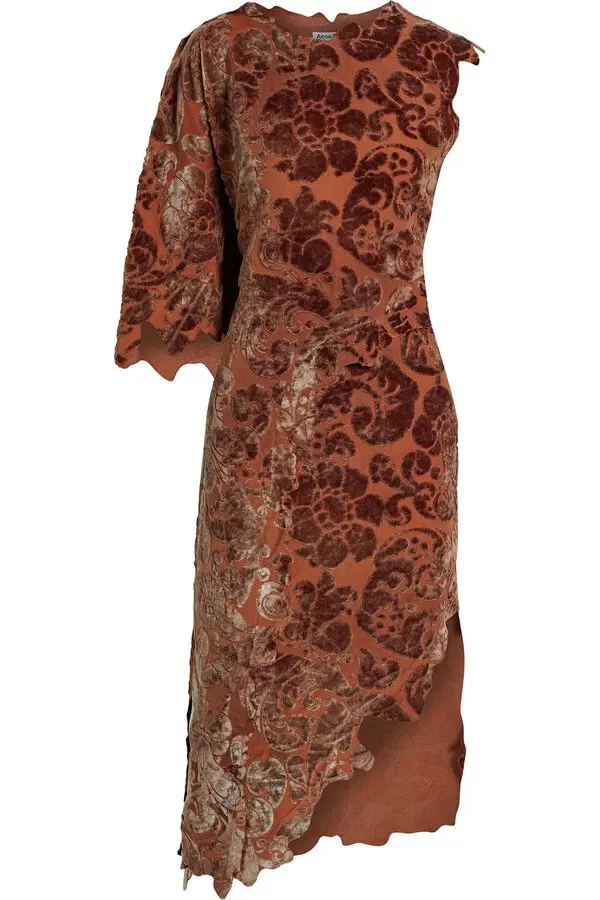 Acne Studios Asymmetric Devorévelvet Midi Dress - Light Brown