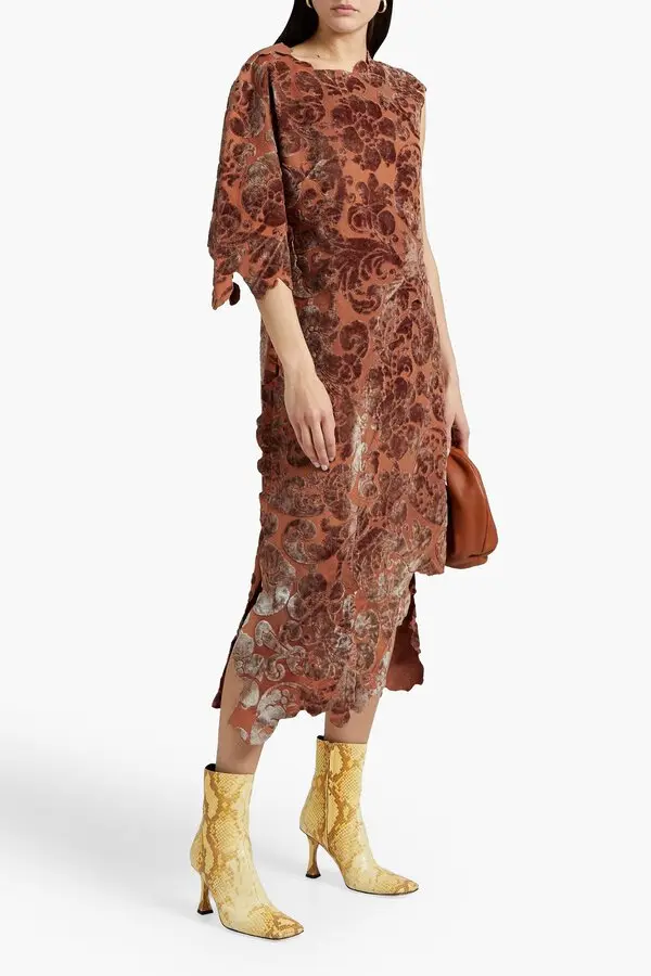 Acne Studios Asymmetric Devoré-velvet Midi Dress