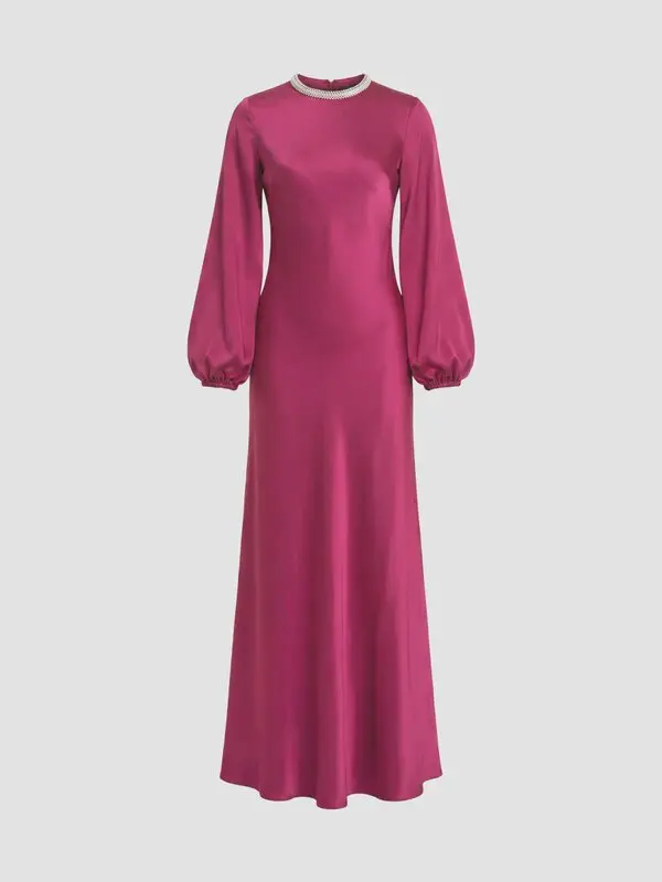 Mac Duggal Ieena Satin Sheath Gown - Berry