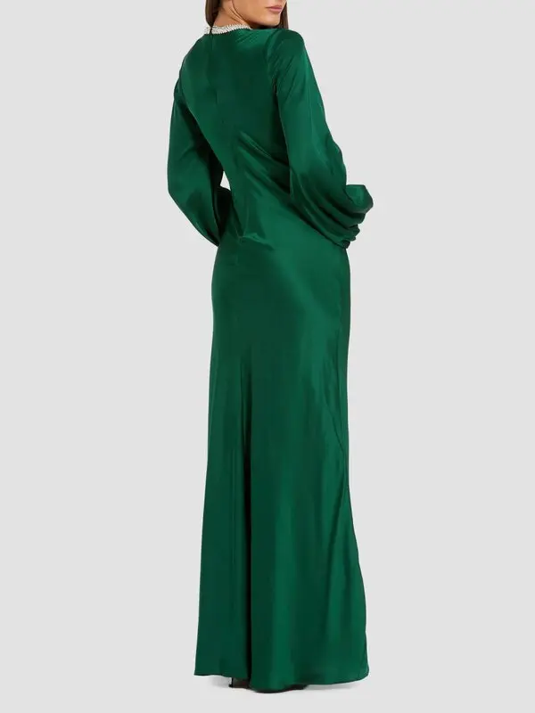Mac Duggal Ieena Satin Sheath Gown - Emerald