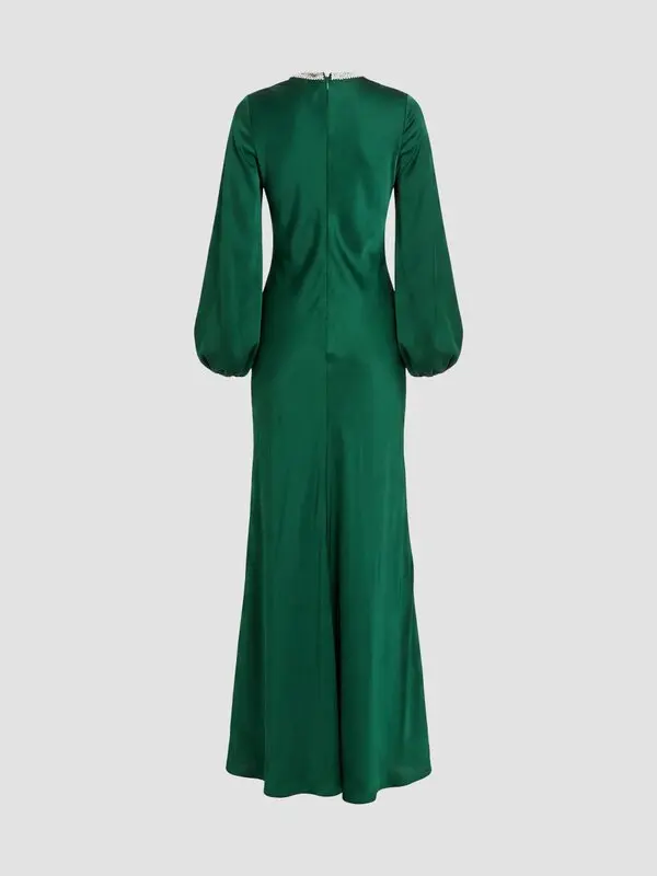 Mac Duggal Ieena Satin Sheath Gown - Emerald