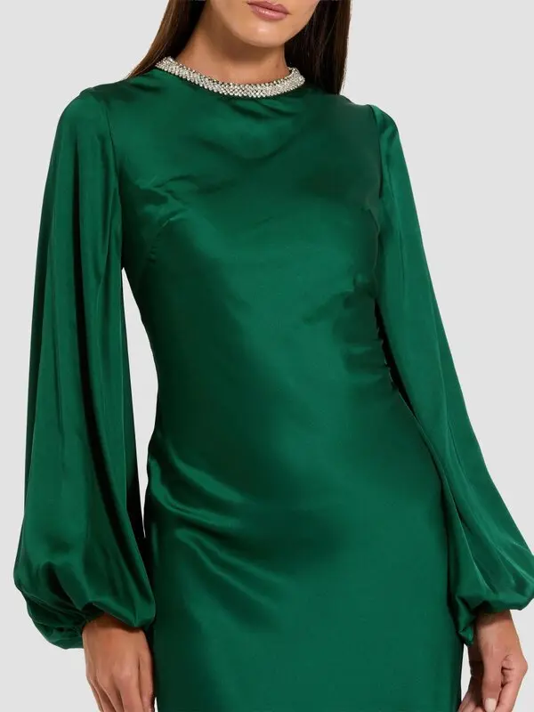 Mac Duggal Ieena Satin Sheath Gown - Emerald