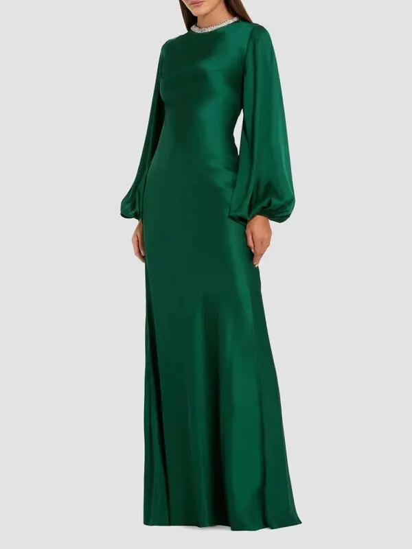 Mac Duggal Ieena Satin Sheath Gown - Emerald