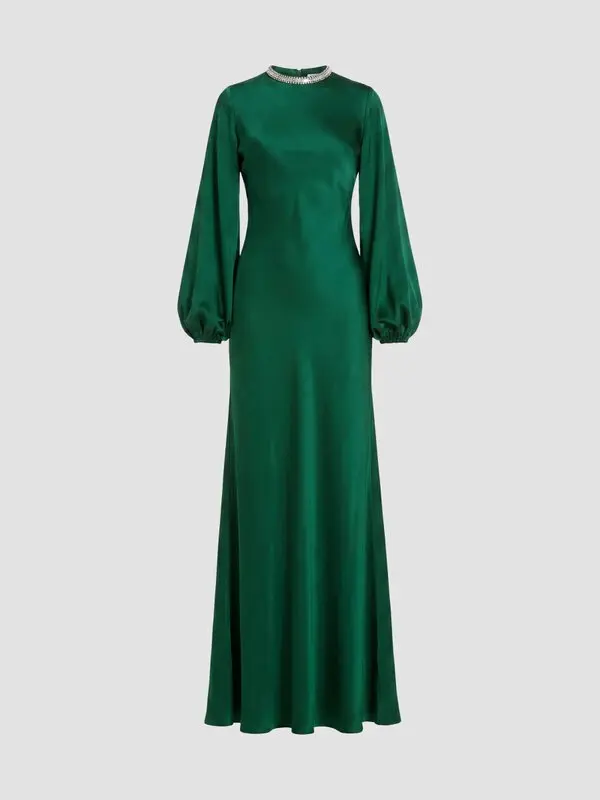 Mac Duggal Ieena Satin Sheath Gown - Emerald
