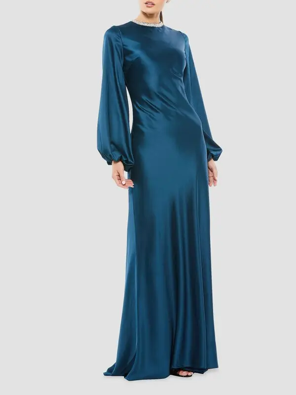 Mac Duggal Ieena Satin Sheath Gown - Sapphire