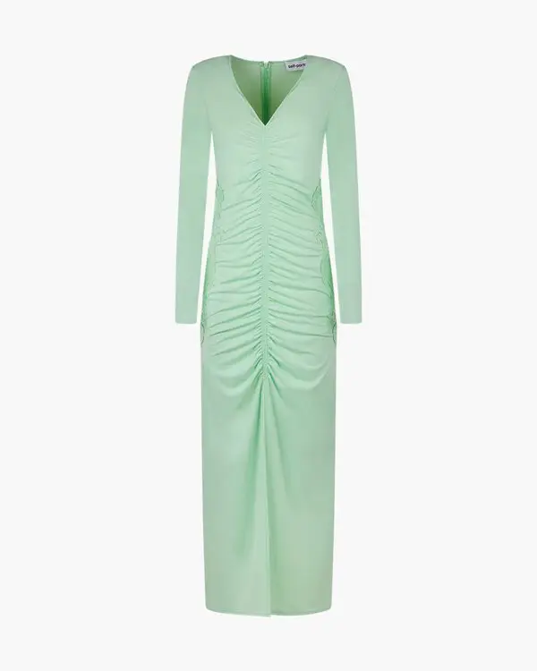 Self-Portrait Jersey Gathered Midi Dress - Spearmint | Editorialist