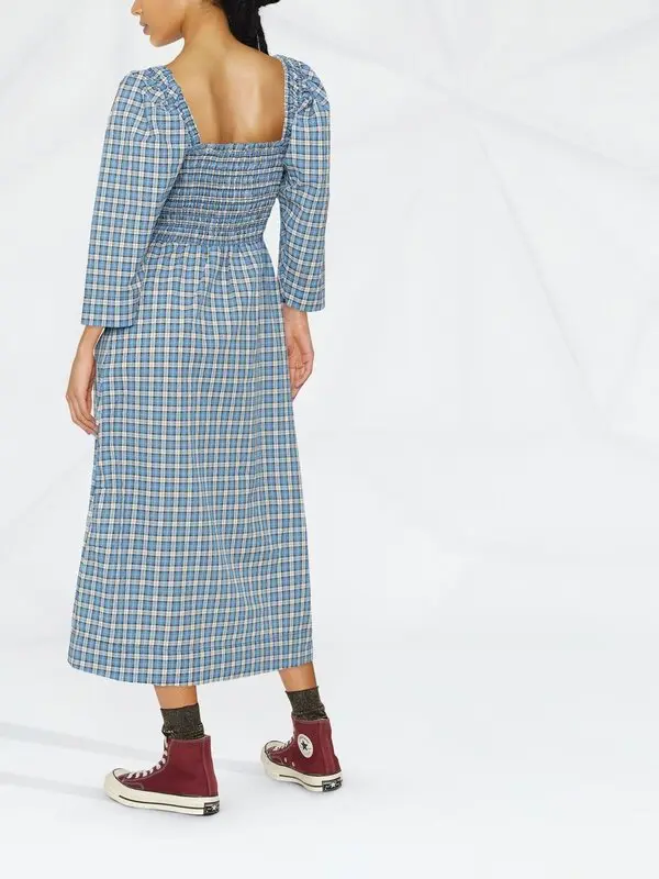 GANNI Seersucker Checked Midi Dress