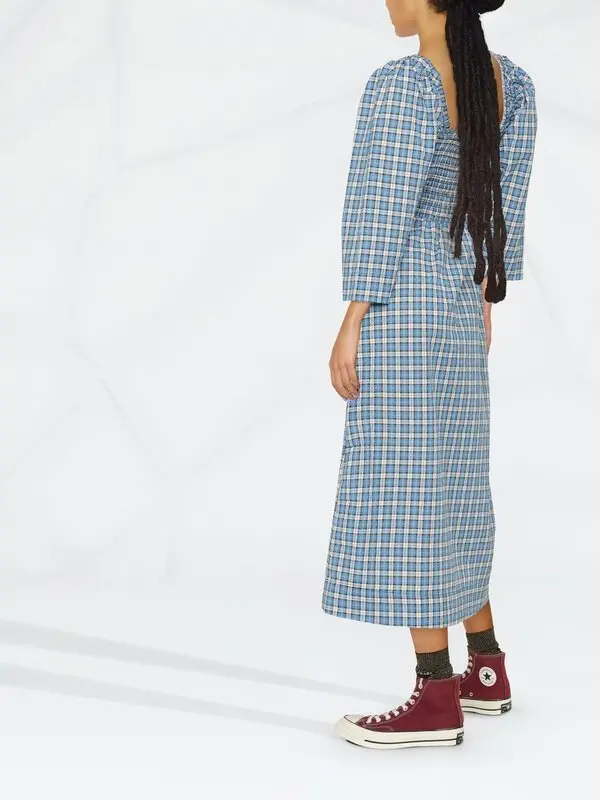 GANNI Seersucker Checked Midi Dress