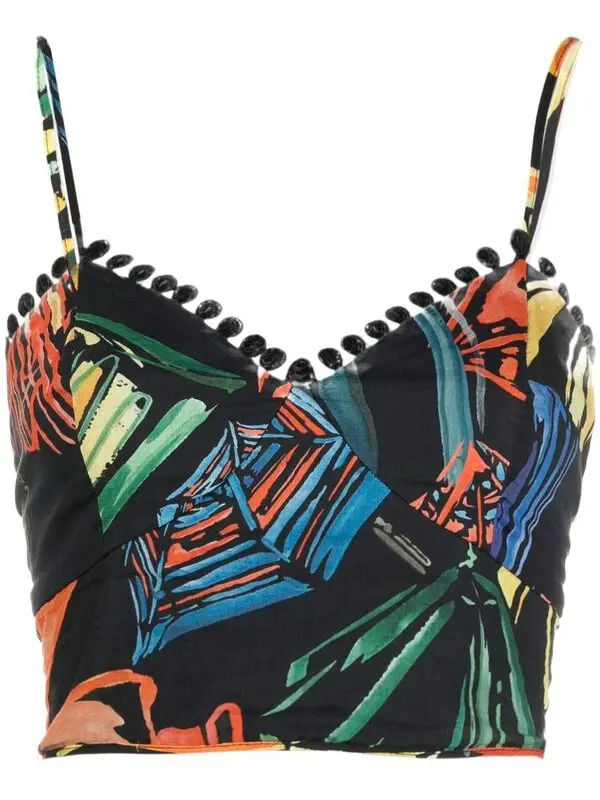 Charo Ruiz Ibiza Motif-print Cropped Top - Black
